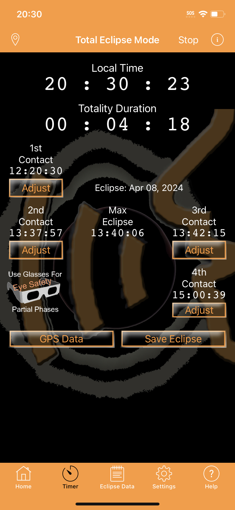 Solar Eclipse Timer App